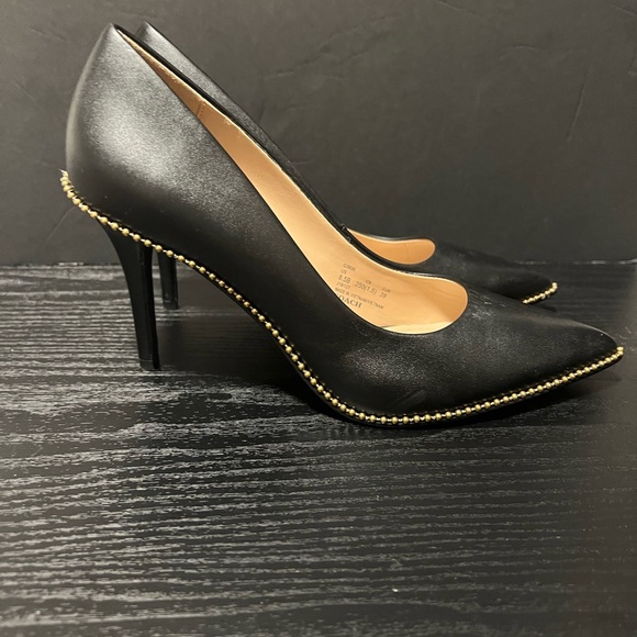 Coach | Shoes | Coach Black And Gold Stiletto Heels With Studded Trim ...